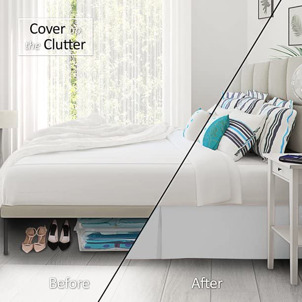 RUMICAFeb Pleated Bed Skirt - 10 Inch Drop Easy to Put On, Wrinkle Free Bedskirt Dust Ruffles, Bed Frame Cover for King, White