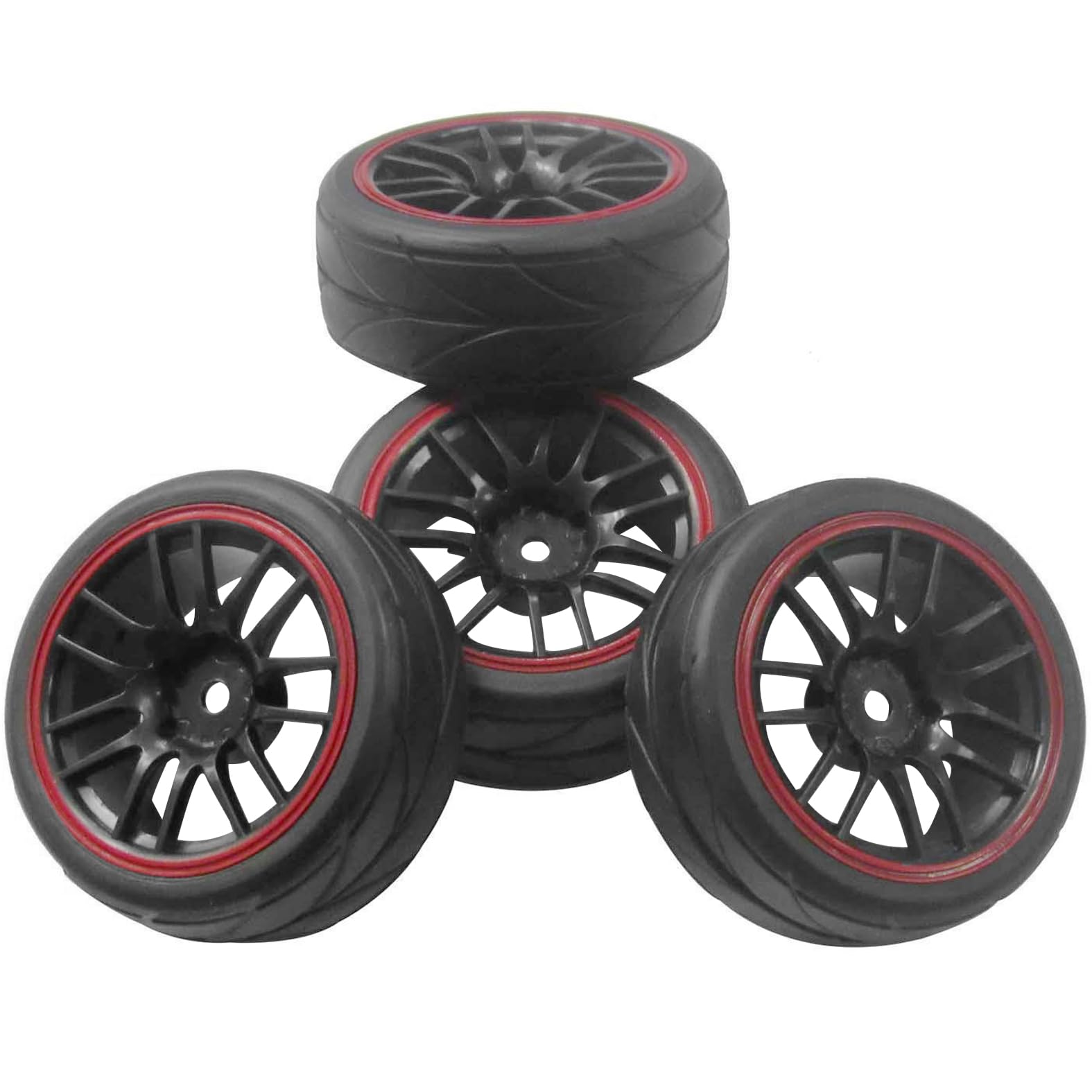 ShareGoo 12mm Hex Wheel Rims & OD 2.59" Rubber Tires for RC 1/10 On-Road Touring Car