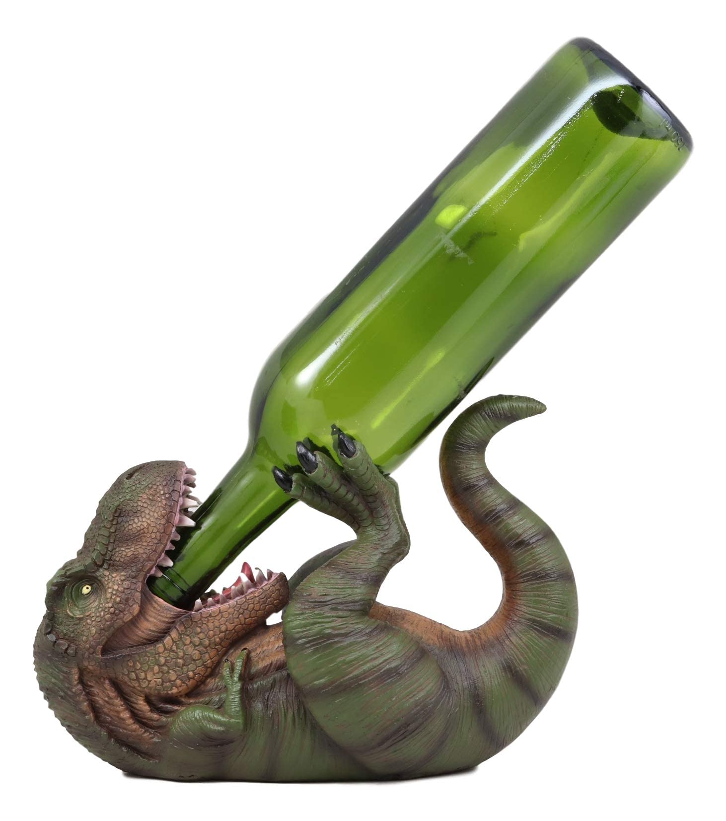 Ebros Dino Wino Prehistoric Dinosaur Thirsty T-Rex Wine Bottle Holder 9.25" Long Caddy Figurine Jurassic Era Trex Statue Kitchen and Dining Decor Party Hosting Prop Tyrannosaurus Rex Dinosaurs