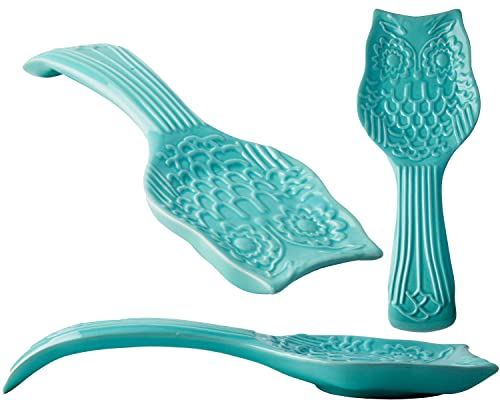 Decorative Owl Spoon Rest for Kitchen Countertop β Modern Farmhouse Spoon Holder for Stove in Lovely Aqua Blue, made with Chip-free Ceramic β Dishwasher Safe Utensil Rest