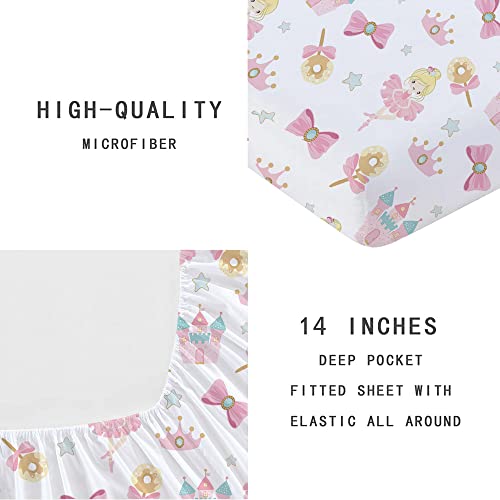 Jeyfull Pink Princess Fitted Sheet Set for Kids Girls Teens Donut Dancing Castle Crown Bed Sheet Queen Size 3D Print Dreaming Style Sheet Set 3 Piece