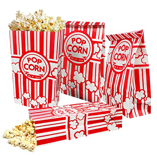 YESMONA 50 Pcs Flat Bottom Popcorn Bags, 2 oz Paper Popcorn Bags for Family Movie Night Baseball Themed Carnival Christmas Birthday Party …