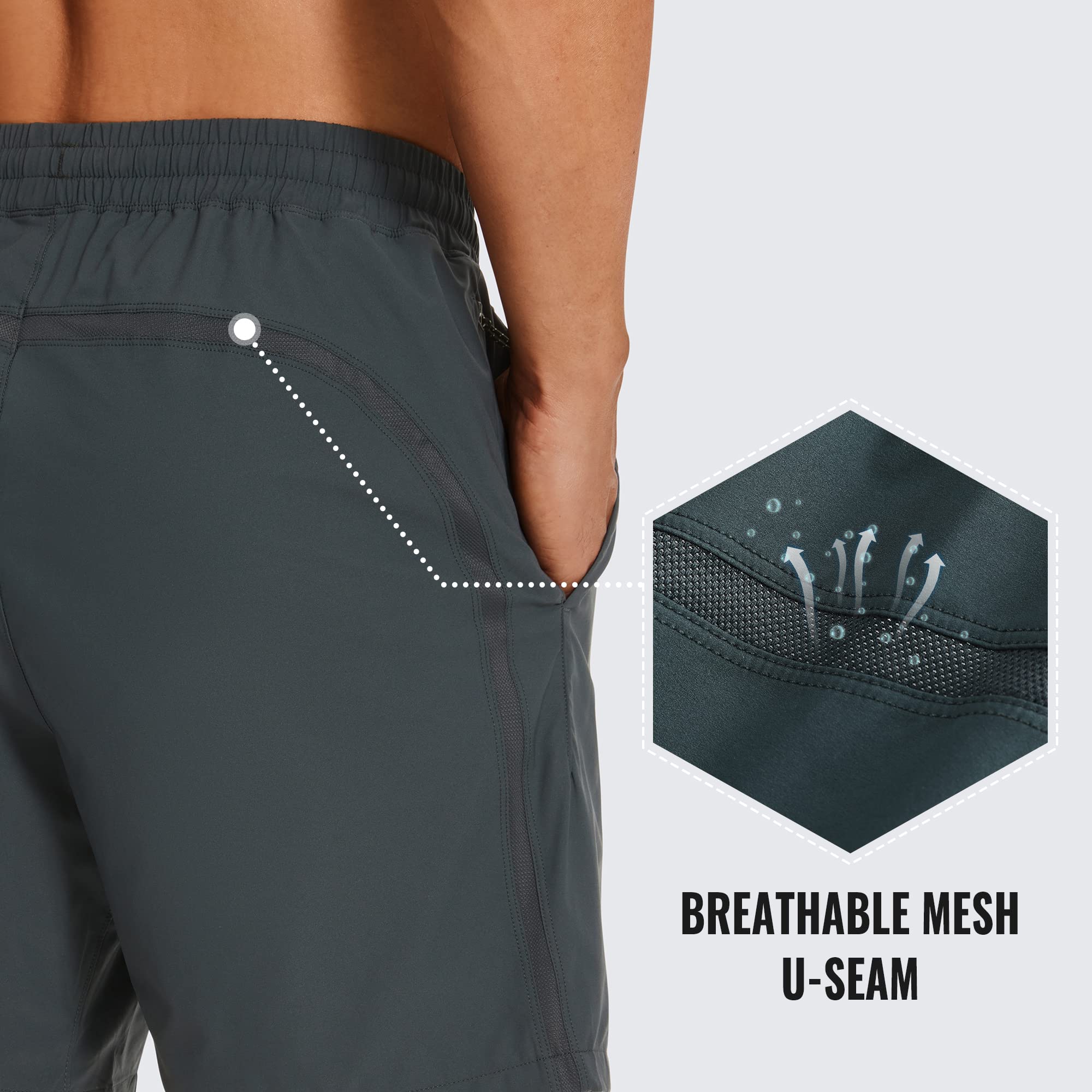 CRZ YOGA Men's Linerless Gym Shorts - 7'' Ultra-Light Quick Dry Workout Running Training Athletic Shorts with Pockets Melanite X-Large