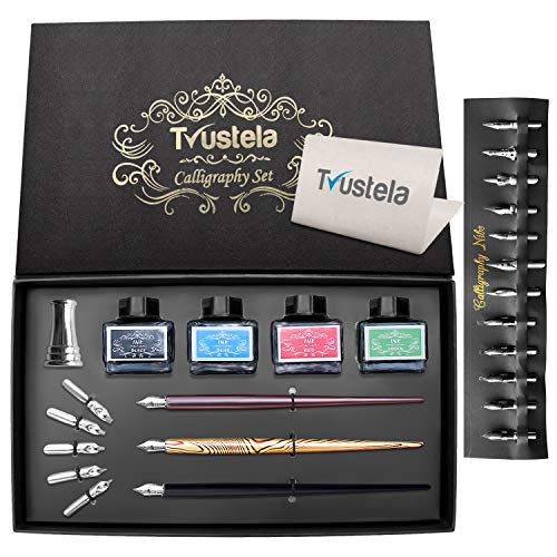 Trustela Calligraphy Set For Beginners, 3 Calligraphy Pens, 4 Ink Bottle 15ml, 20 Calligraphy Nibs, 1 Calligraphy Pen Holder, Dip Pen Set, Gift For Men, Women And Kids, Calligraphy Kit For Beginners