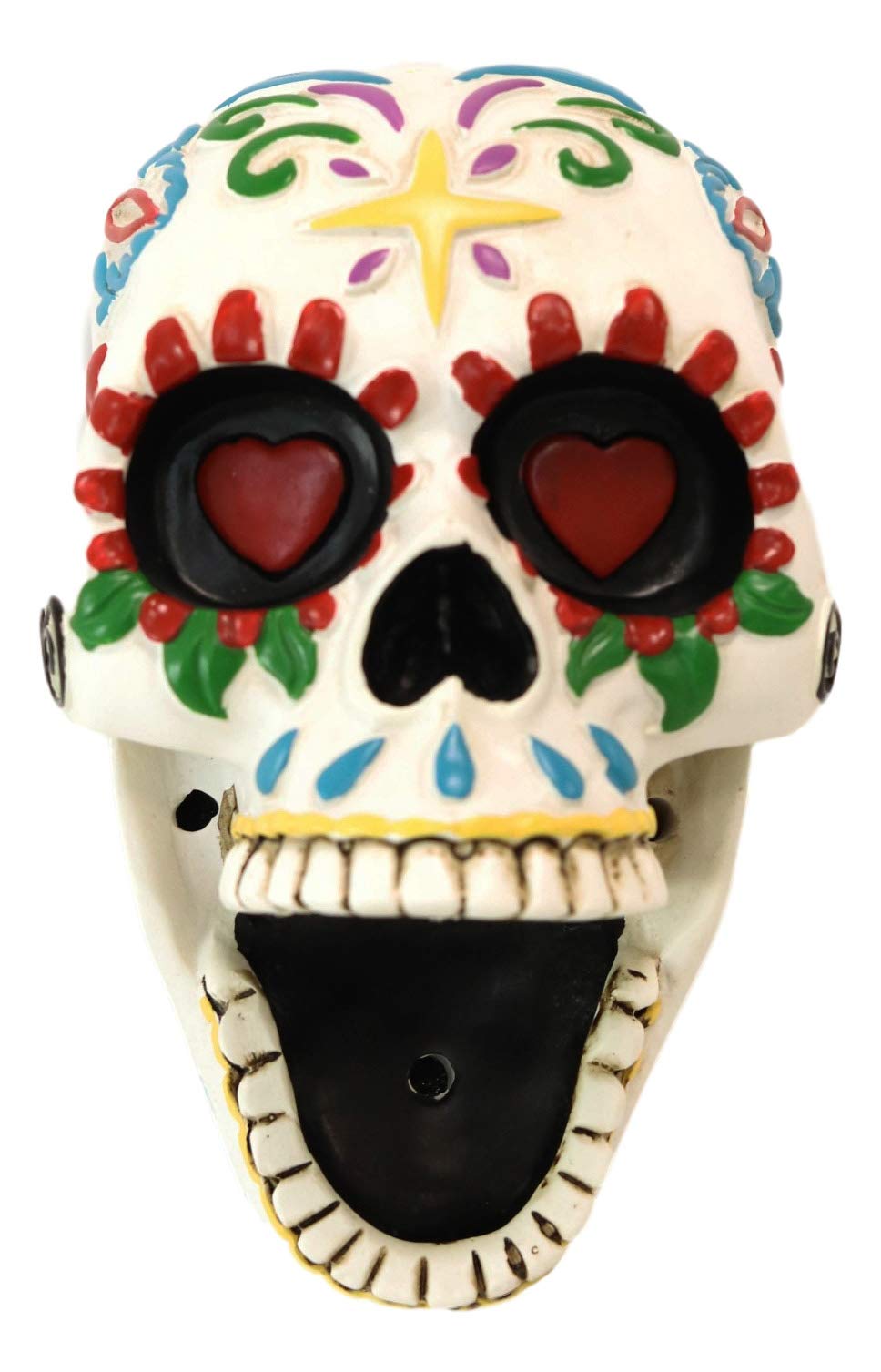 Ebros Gift Day of The Dead White Colorful Floral Exotic Mexican Sugar Skull Wall Mounted Bottle Opener Home And Kitchen Bar Accessory Figurine