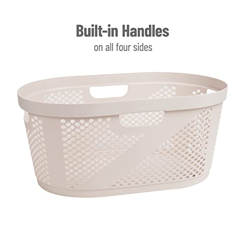 Mind Reader Basket Collection, Laundry Basket, 40 Liter (10kg/22lbs) Capacity, Cut Out Handles, Ventilated, 14.5"L x 23"W x 10.5"H, Ivory