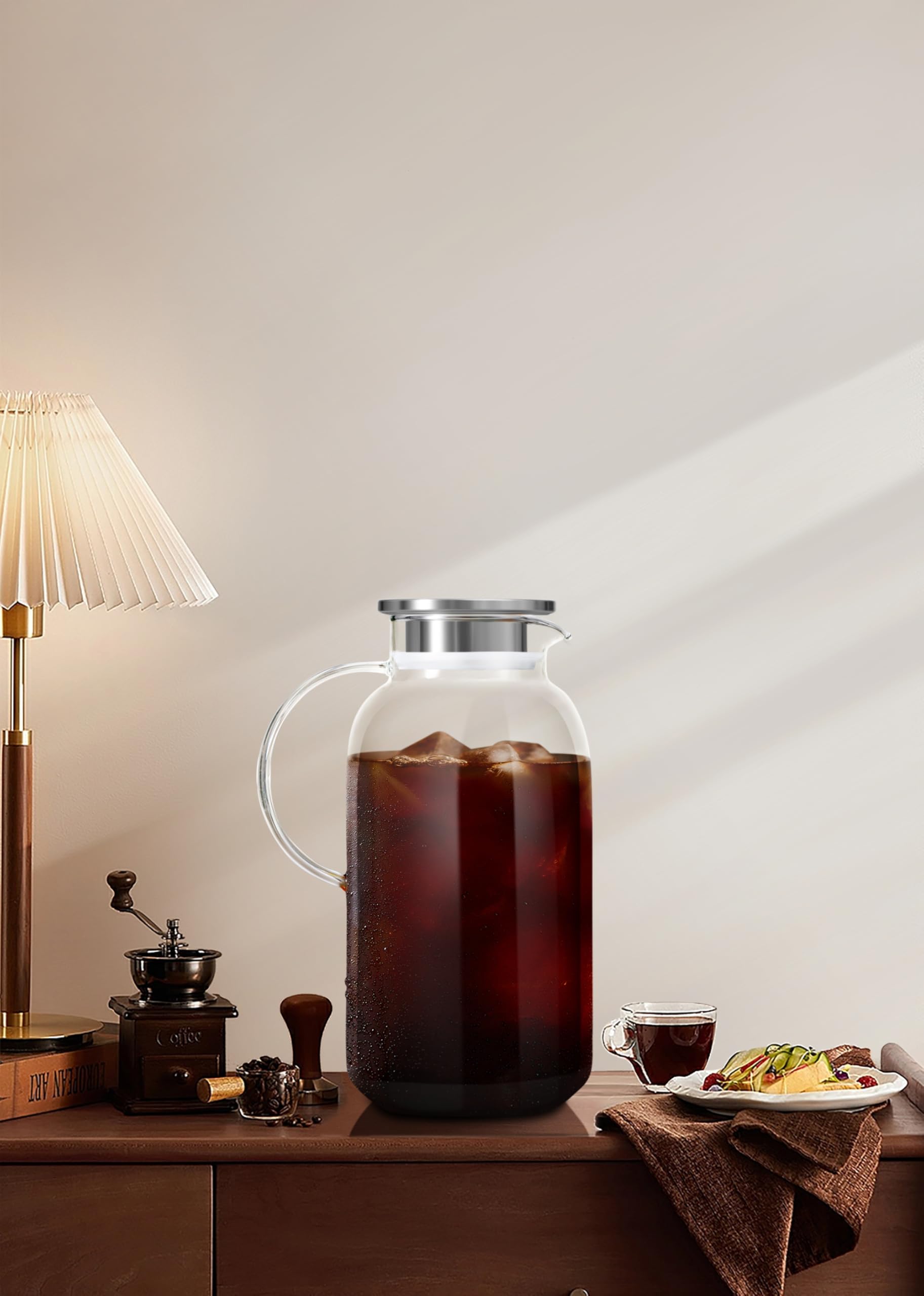 Glass Pitcher,85oz/2500ml Jug with Lid,Glass Carafe for Hot/Cold Water, Iced Tea Pitcher, Pitcher for Coffee