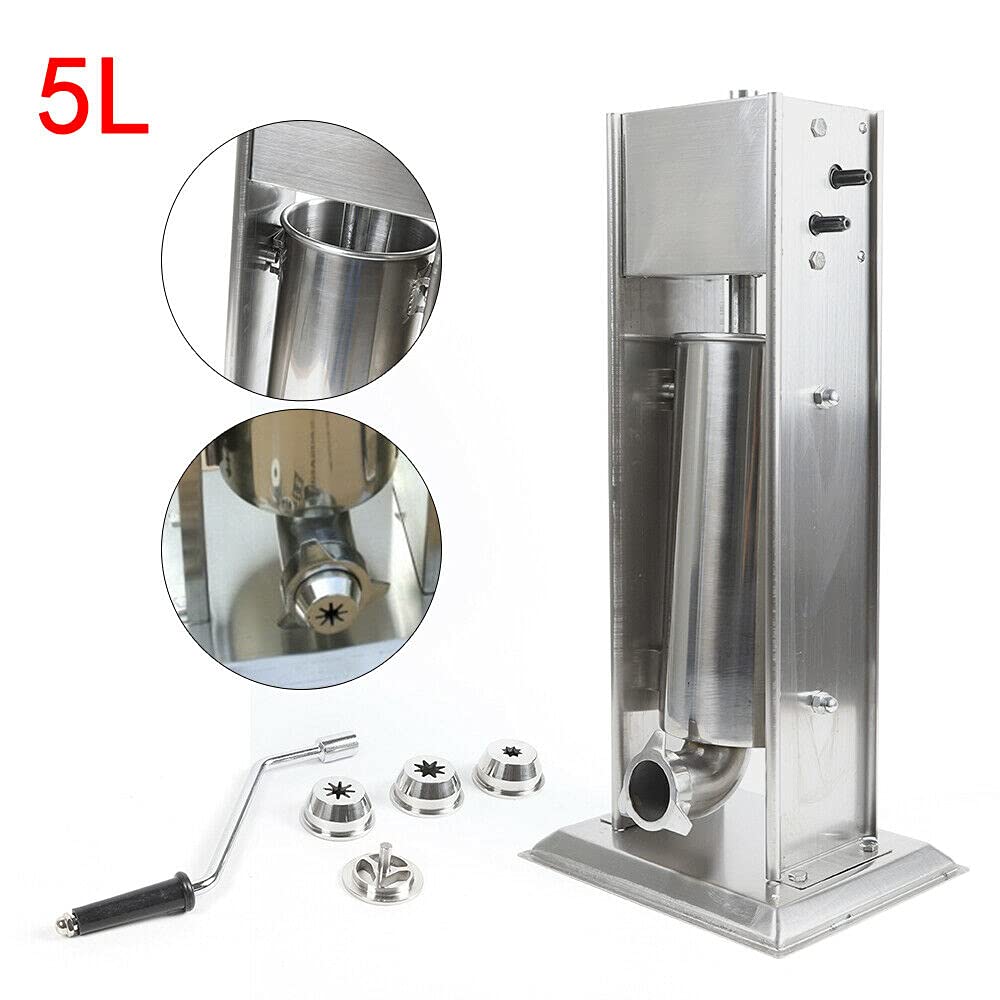 Commercial Churros Maker Machine 5L Stainless Steel Spanish Churros Making Machine + 4 Nozzles Manual Spanish Donuts, Heavy Duty Churros Machine For Home Restaurants Bakeries Use