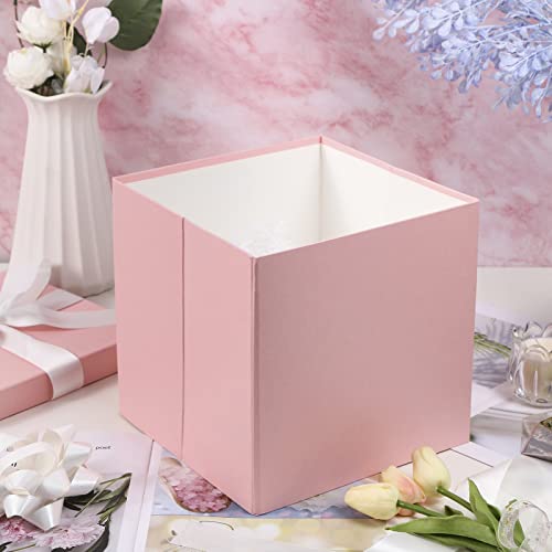 RUSPEPA Medium Birthday Gift Box with Lids, Ribbon and Tissue Paper, Collapsible Gift Box - 1 Pcs, 9x9x9 Inches, Pink
