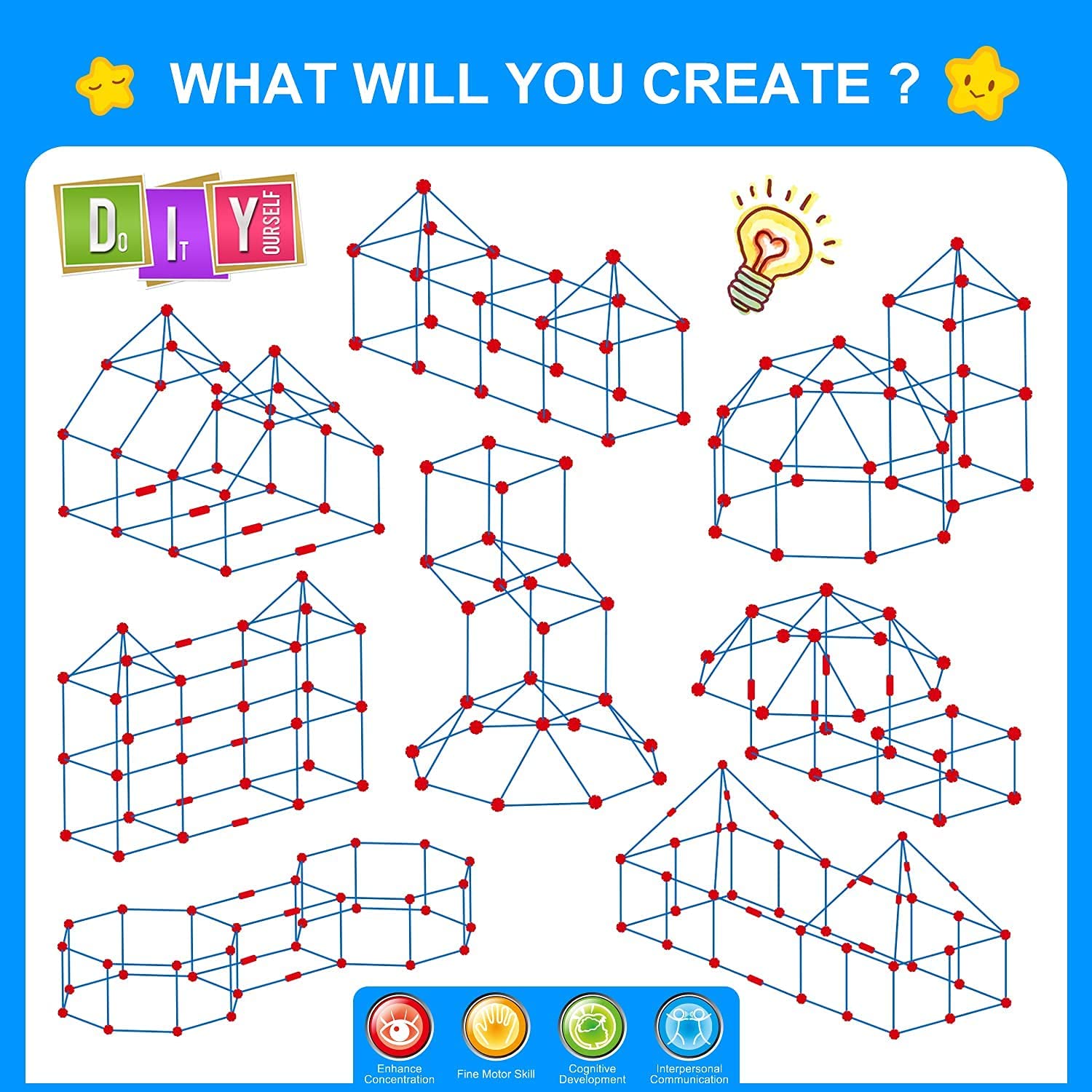 SpringFlower Fort Building Kit for Kids,STEM Construction Toys, Educational Gift for 4 5 6 7 8 9 10 11 12 Years Old Boys and Girls,Ultimate Creative Set for Indoor & Outdoors Activity,120 Pcs