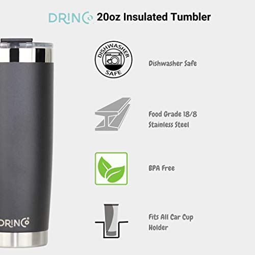Drinco - 20 oz Stainless Steel Tumbler | Double Walled Vacuum Insulated Mug With Lid, 2 Straws, For Hot & Cold Drinks (2PK, 2pk 20oz Black & Purple)
