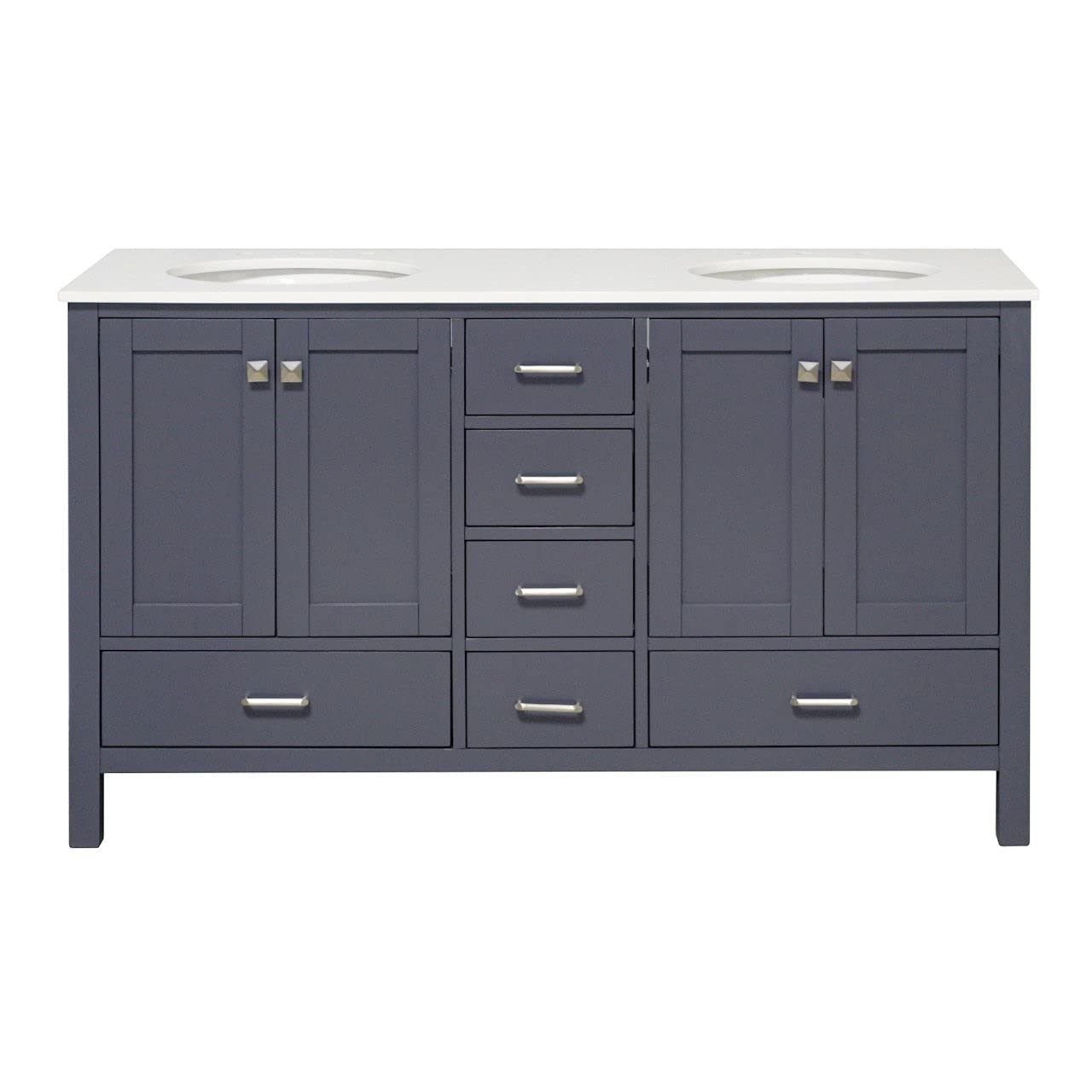 Kitchen Bath Collection Horizon 60-inch Double Bathroom Vanity (Engineered White/Marine Gray): Includes Marine Gray Cabinet with Engineered White Countertop and White Ceramic Sinks