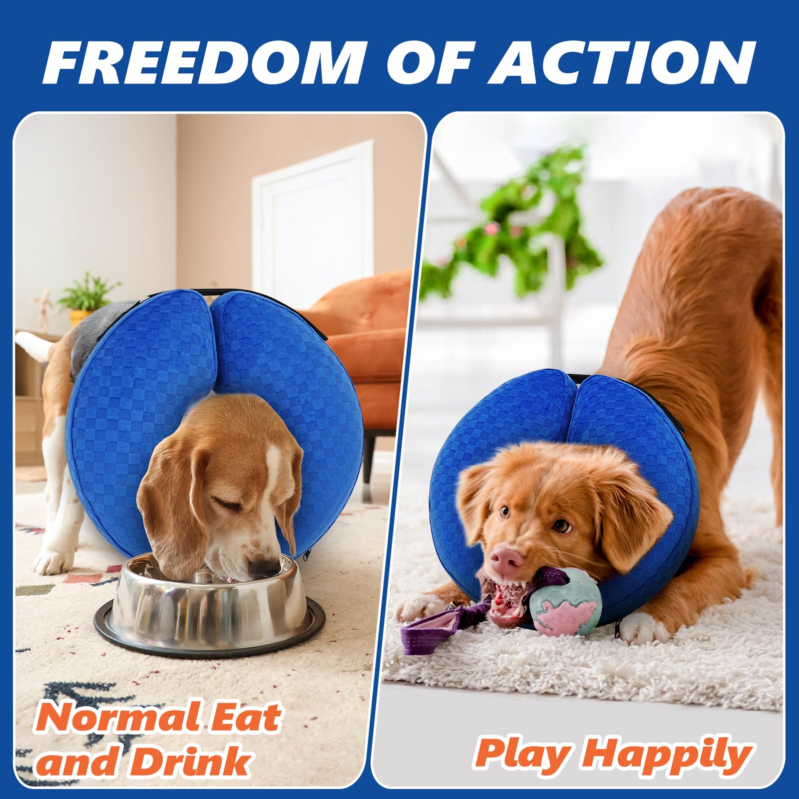 GoGoPaw Inflatable Dog Cone Collar After Surgery, Soft Dog Cone for Large Medium Small Dogs and Cats, Adjustable Blow up Neck Donut, Pet Recovery E Collar Alternative Not Block Vision(Blue,L)