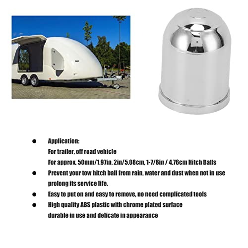 Trailer Hitch Ball Cover,Trailer Ball Coupler Head Cap Chrome Plated Protection Cover ABS Plastic for 50mm 2in 1‑7/8in Hitch Balls