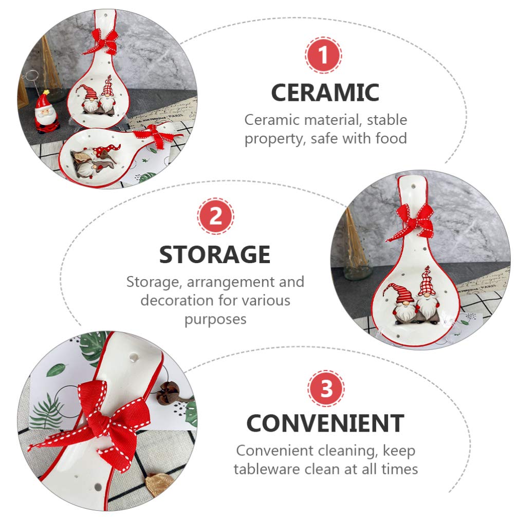 DOITOOL Santa Claus Spoon Rest Ceramic Christmas Spoon Rest kitchen Stove Spoon Holder Modern Farmhouse Spoon Rest Christmas Party Decorations