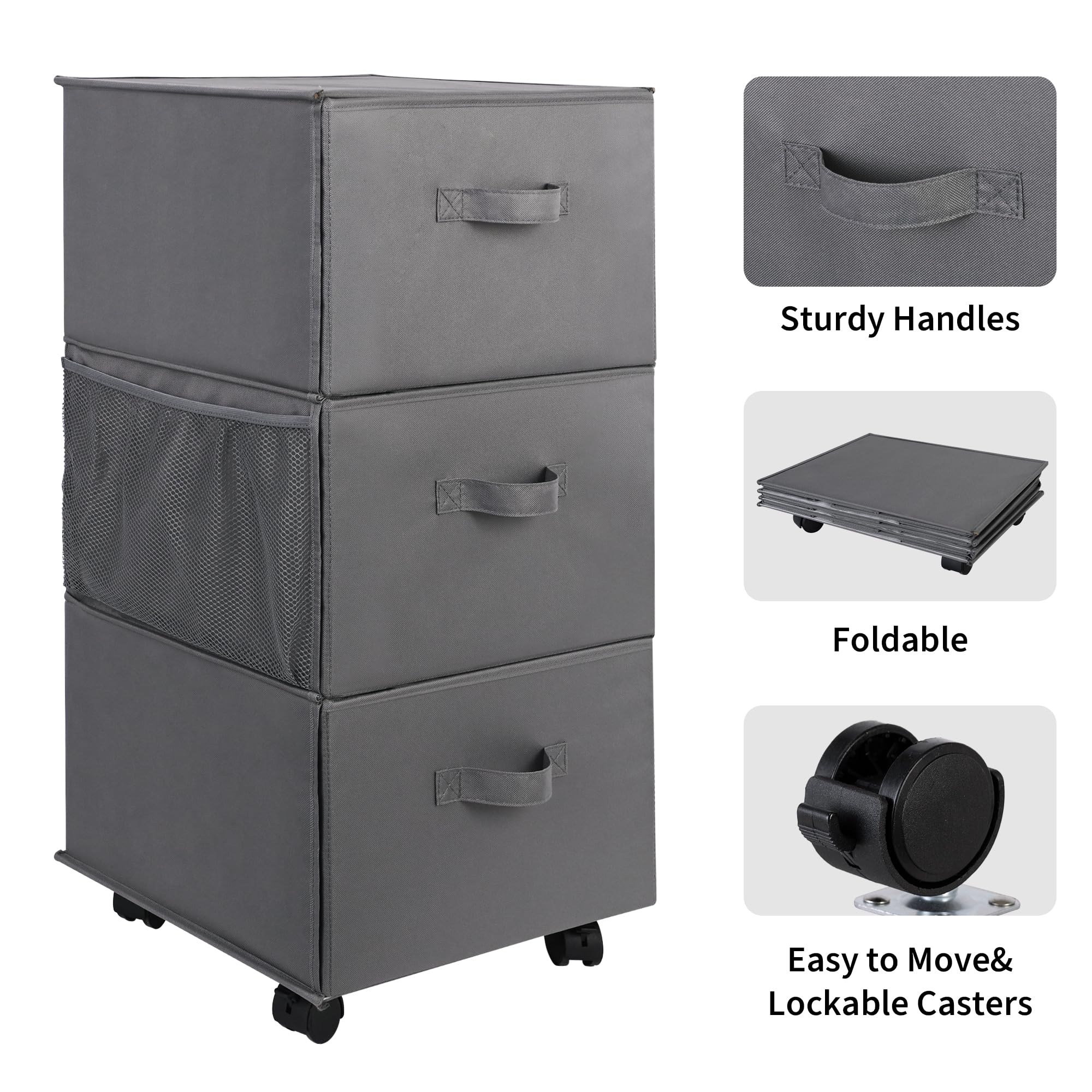 GRANNY SAYS 3 Drawer Storage Organizer, 3 Drawer Dresser, Storage Drawer for Bedroom, Closet Storage Drawers, Foldable Storage Cabinet for Clothing, Gray