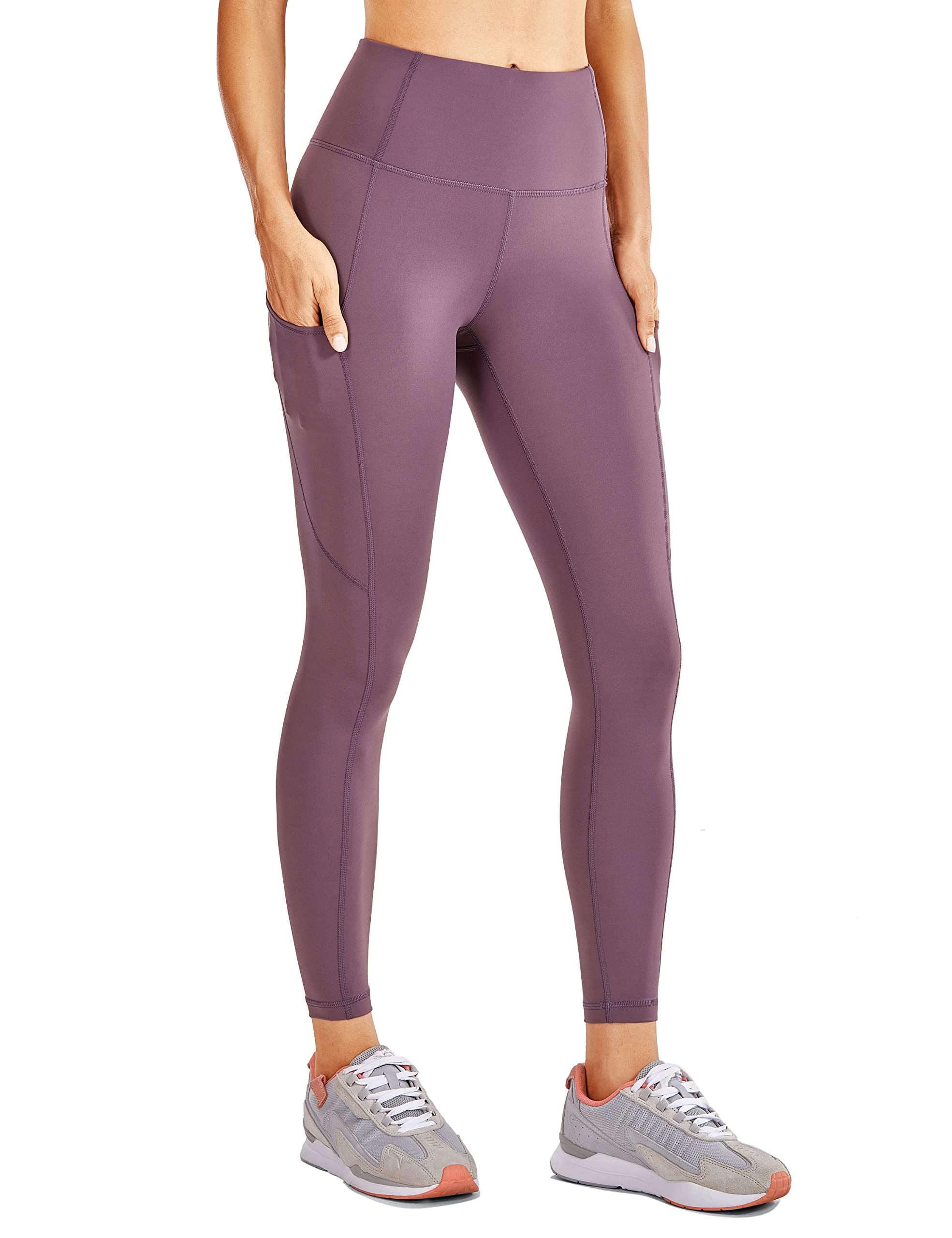 CRZ YOGA Women's Naked Feeling Workout Leggings 25 Inches - High Waisted Yoga Pants with Side Pockets Printed Antique Bark Medium