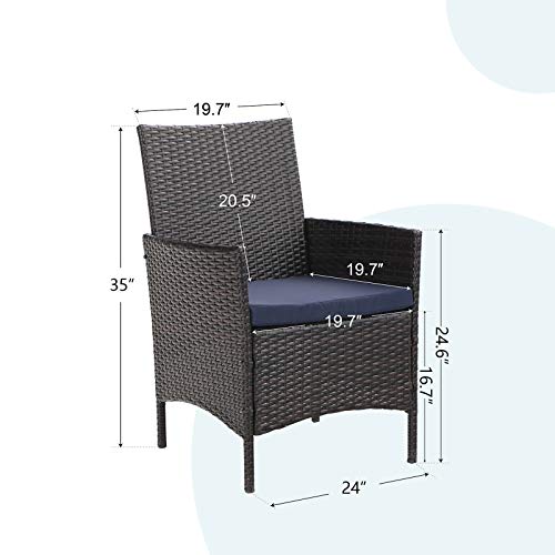 MFSTUDIO Patio PE Rattan Chairs Set of 2, Outdoor Patio Wicker Chairs - Metal Frame, Waterproof Cushions and Removable Covers, 350lbs