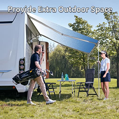 RVMATE 16FT RV Awning Fabric Replacement with Awning Anchor Kits & Pull Tension Strap, Blue Fade