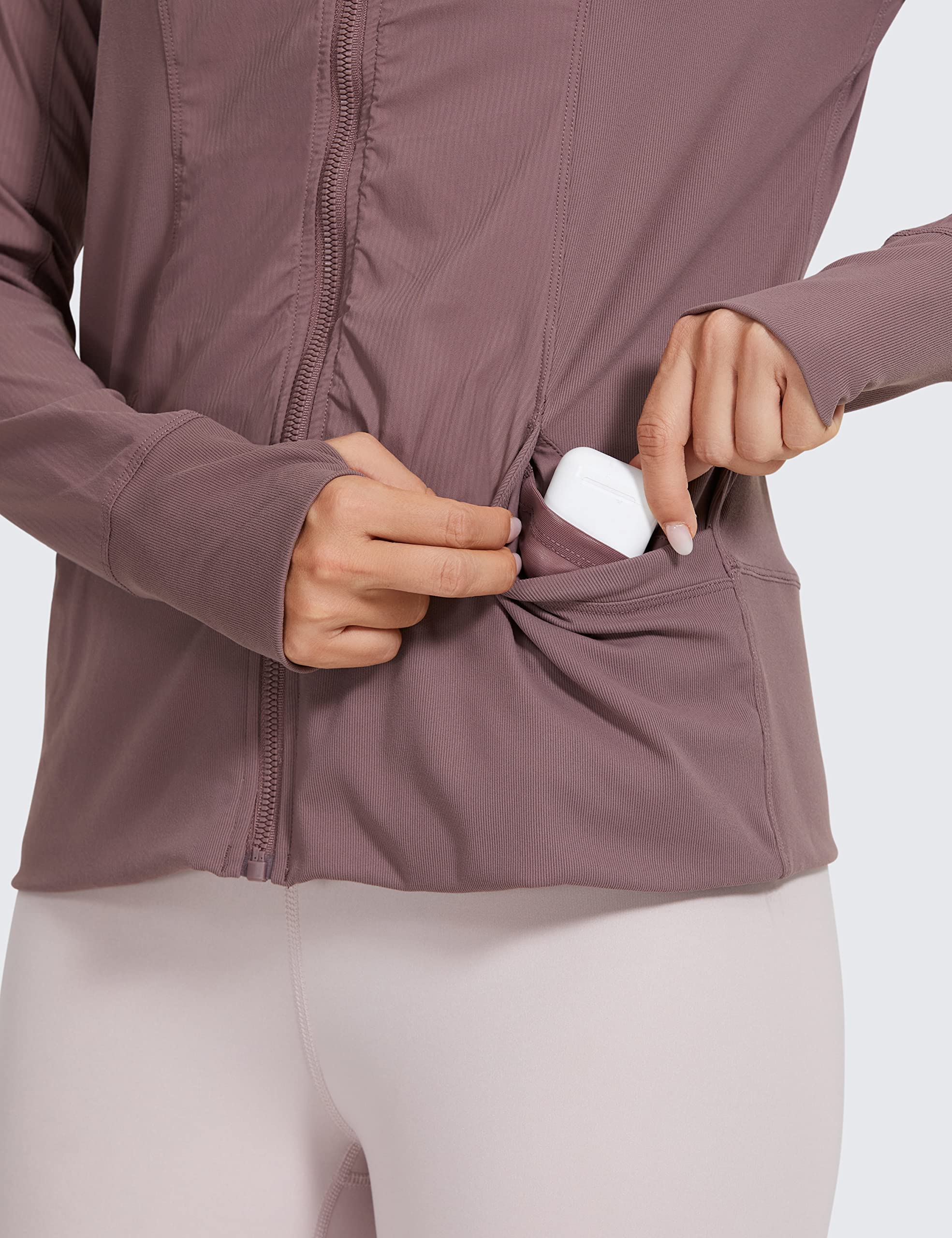 CRZ YOGA Women's Lightweight Breathable Athletic Jackets Full Zip Sweatshirt Running Hoodies with Pockets Mauve Medium