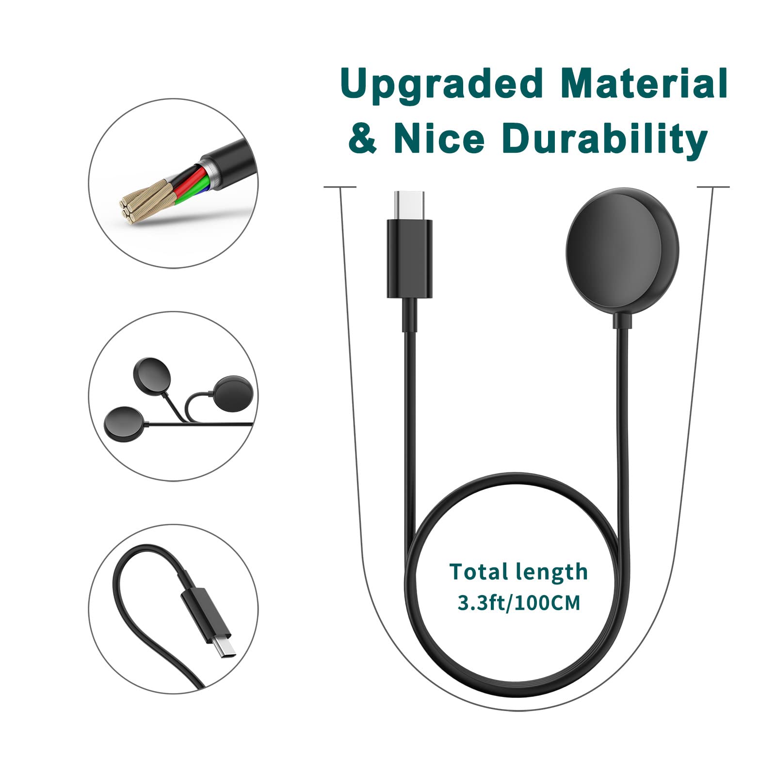 Charger Cable for Google Pixel Watch Charger (Not for Watch 2), Replacement USB Charging Cradle Dock Stand Cable for Google Pixel Watch (3.3 ft)