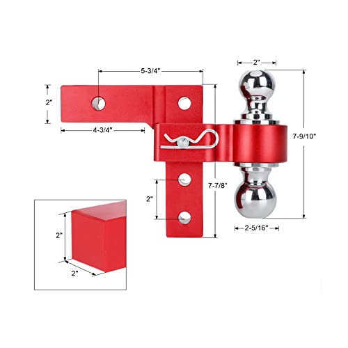 Kamivovo Adjustable Trailer Hitch, Fits 2-Inch Receiver, 6-Inch Drop Hitch, Tow Hitch Aluminum Forged Shank, 2 Inch & 2-5/16 Inch Balls with Double Lock Pins (Red)