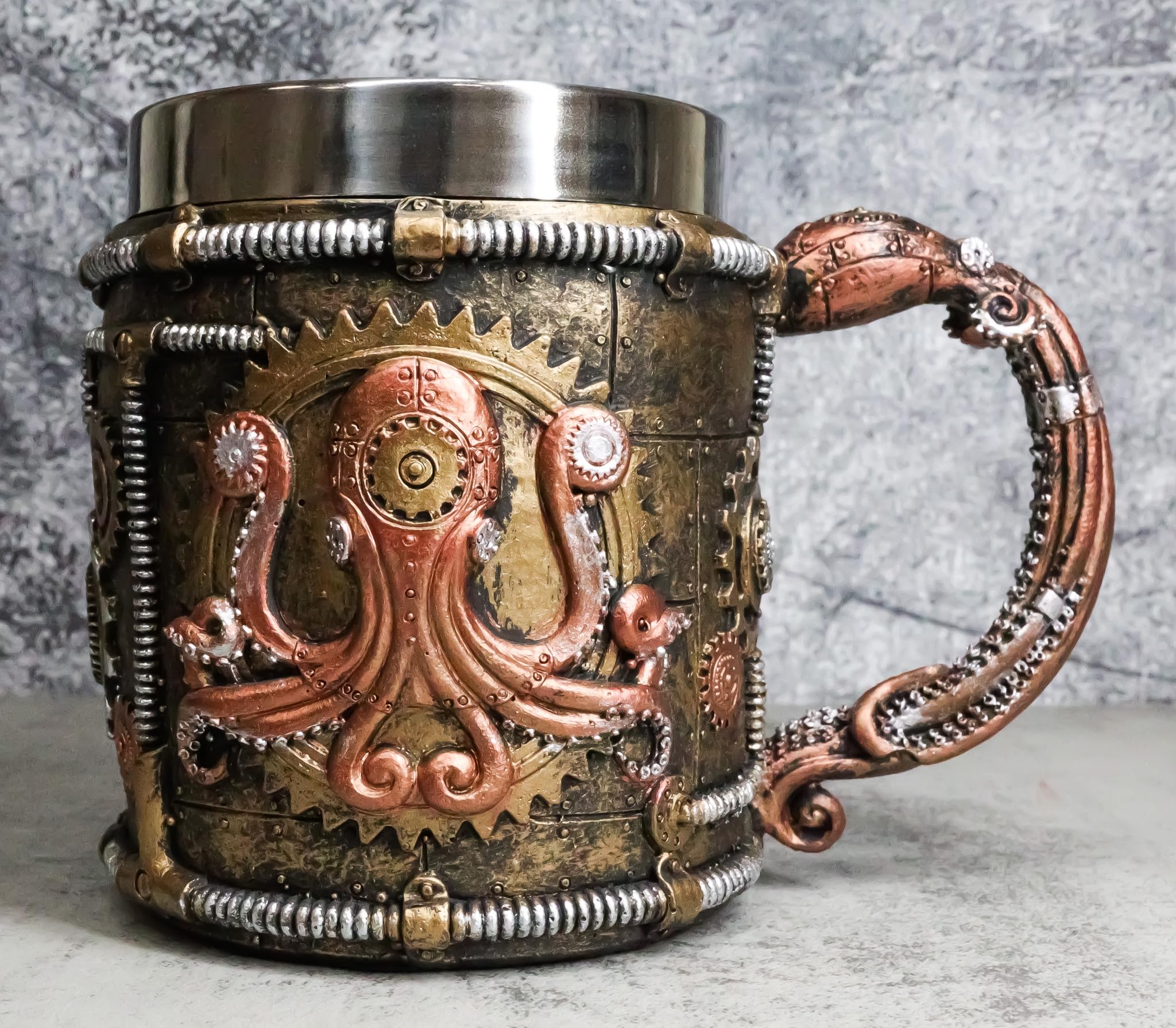 Ebros Brazen Steampunk Kraken Octopus Cyborg With Sculpted Robotic Gearwork Valves And Pipelines Beverage Drinkware Serveware Decorative Accent (Drinking Mug Cup)