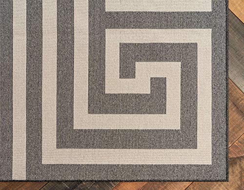 Unique Loom Athens Collection Classic Geometric Modern Border Design Area Rug, 9 ft x 12 ft, Black/Beige
