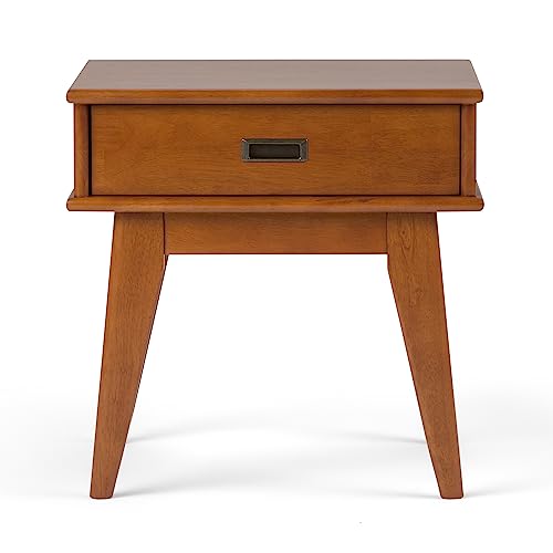 SIMPLIHOME Draper Solid Hardwood 22 inch wide Rectangle End Side Table in Teak Brown with Storage, 1 Drawer, for the Living Room and Bedroom