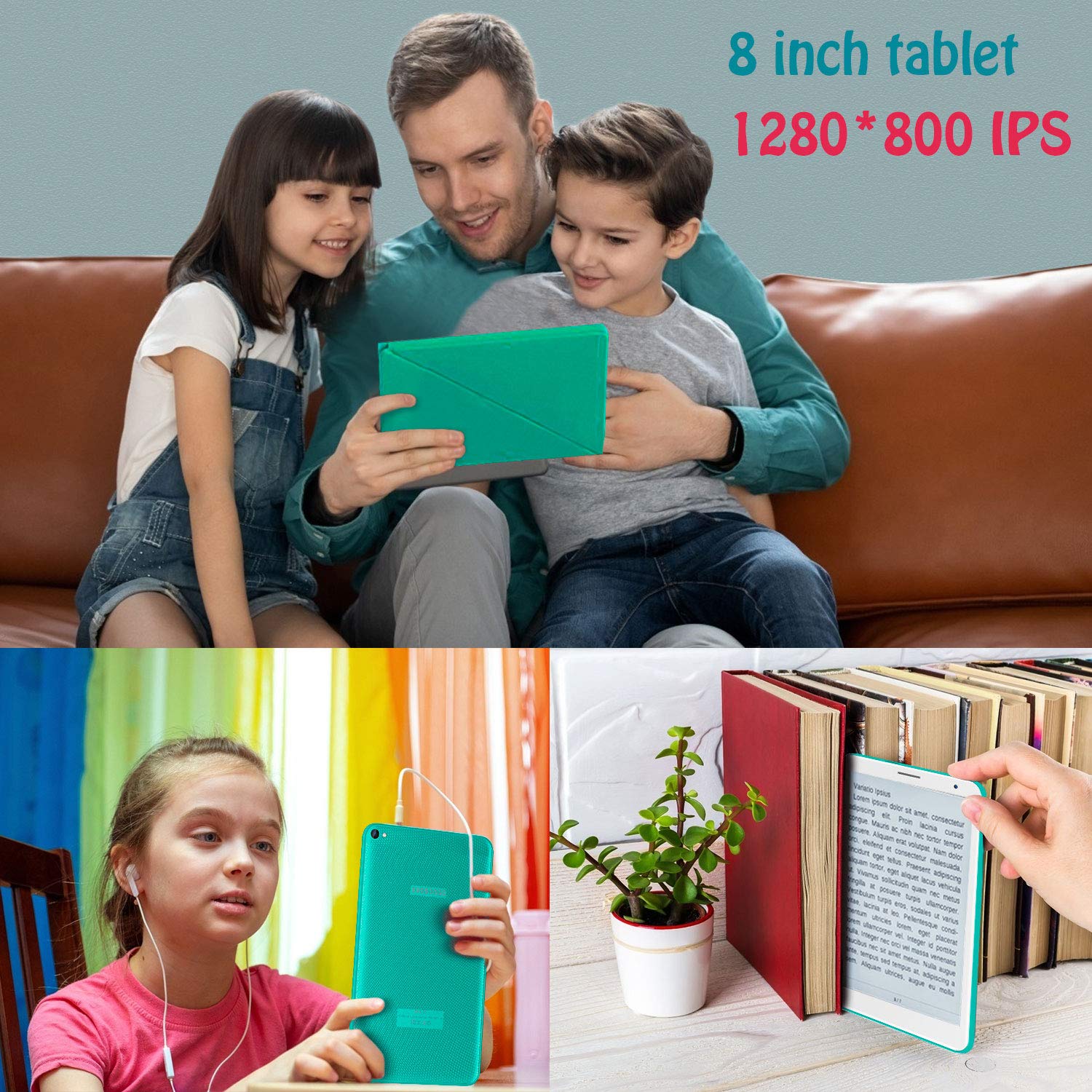 DUODUOGO Kids Tablet Android Newest Quad Core 1.6 Ghz 3GB RAM + 32GB ROM Storage, 128GB Expandable, WiFi, Tablet 8 inch 1280 x 800 HD IPS Display, Android 10, Dual Camera, 5000mAh, Bluetooth, GPS