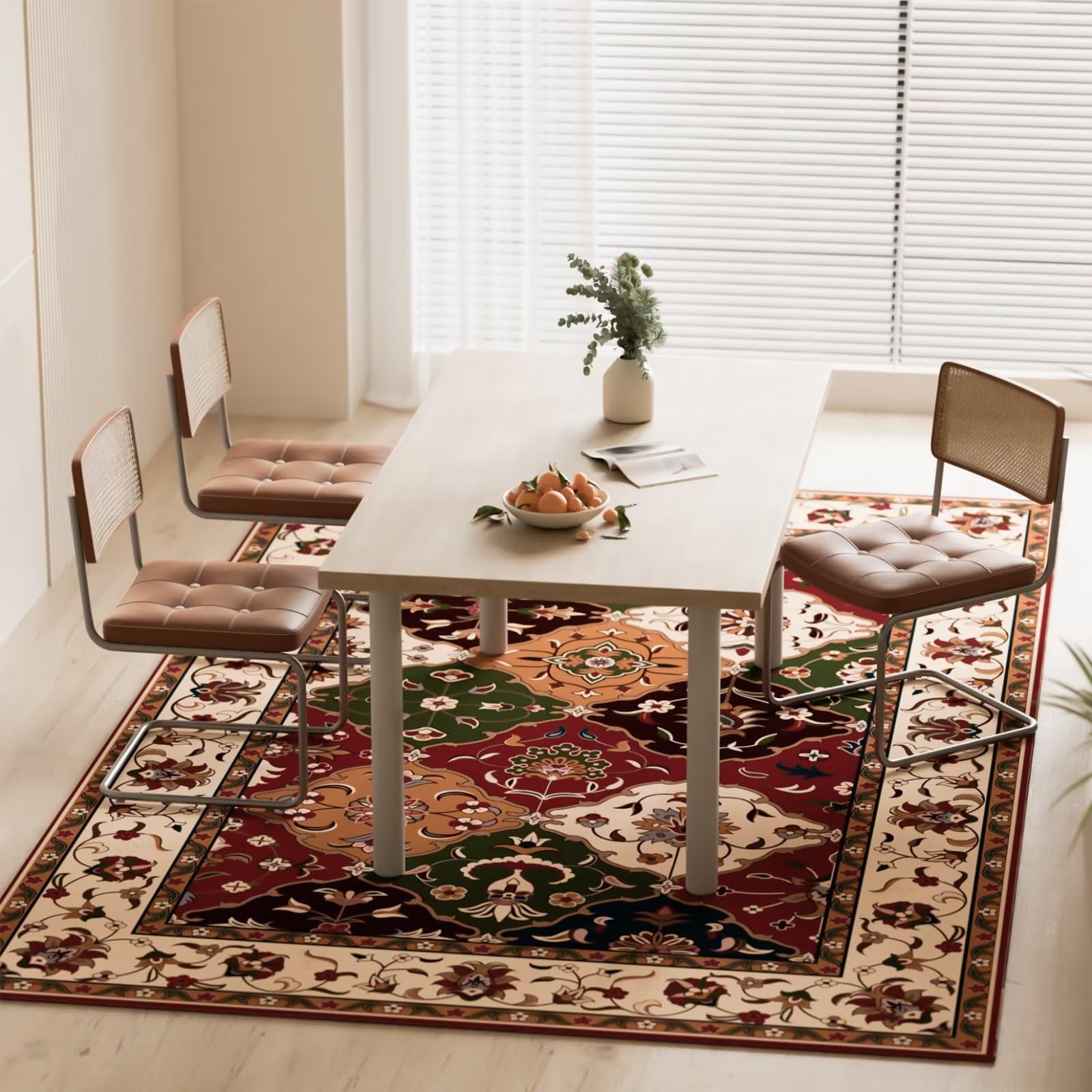 CHOSHOME Washable Rug 5x7 Vintage Boho Medallion Area Rugs with Non-Slip Backing Soft Stain Resistant Non-Shedding Low-Pile Floor Carpet Mat for Living Room Bedroom Kitchen Home Office,Red/Multi