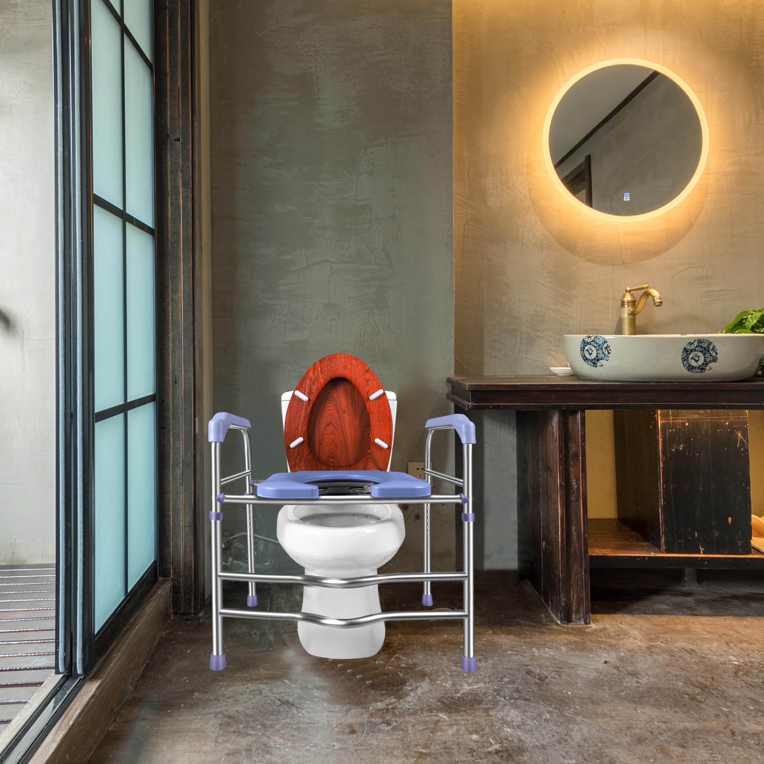 Deewow Raised Toilet Seat with Handles 400lbs, Elevated Toilet Seat Riser Bathroom Stand Alone Toilet Safety Frame for Elderly, Pregnant and Handicap, Adjustable Height, Fit Any Toilet