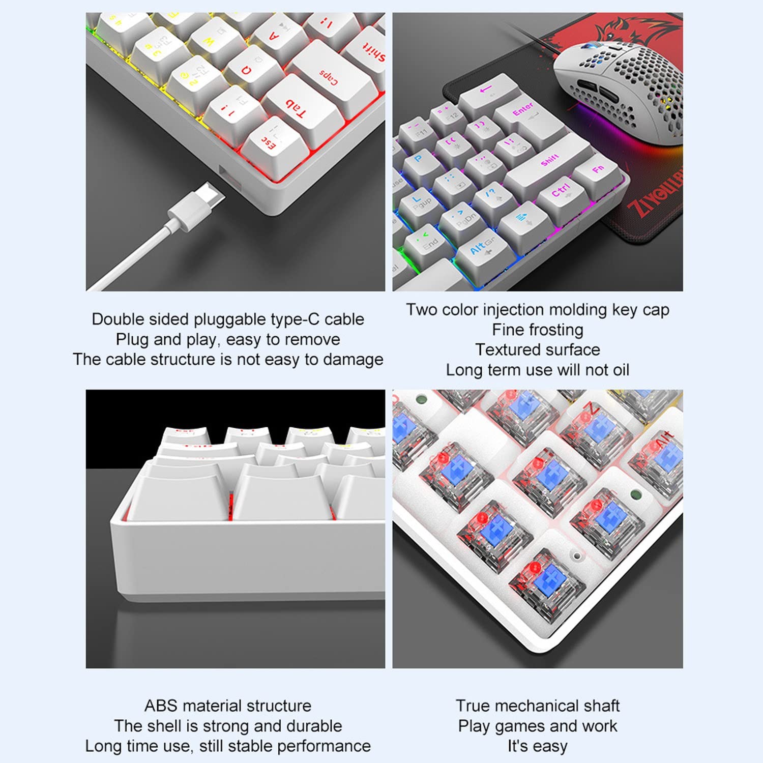 EXHNLE Gaming Keyboard and Mouse Combo Mini Portable with RGB Backlit Ergonomic 62Key Layout Mechanical Feel Honeycomb Mice for Gamer Laptop (Color : Black)