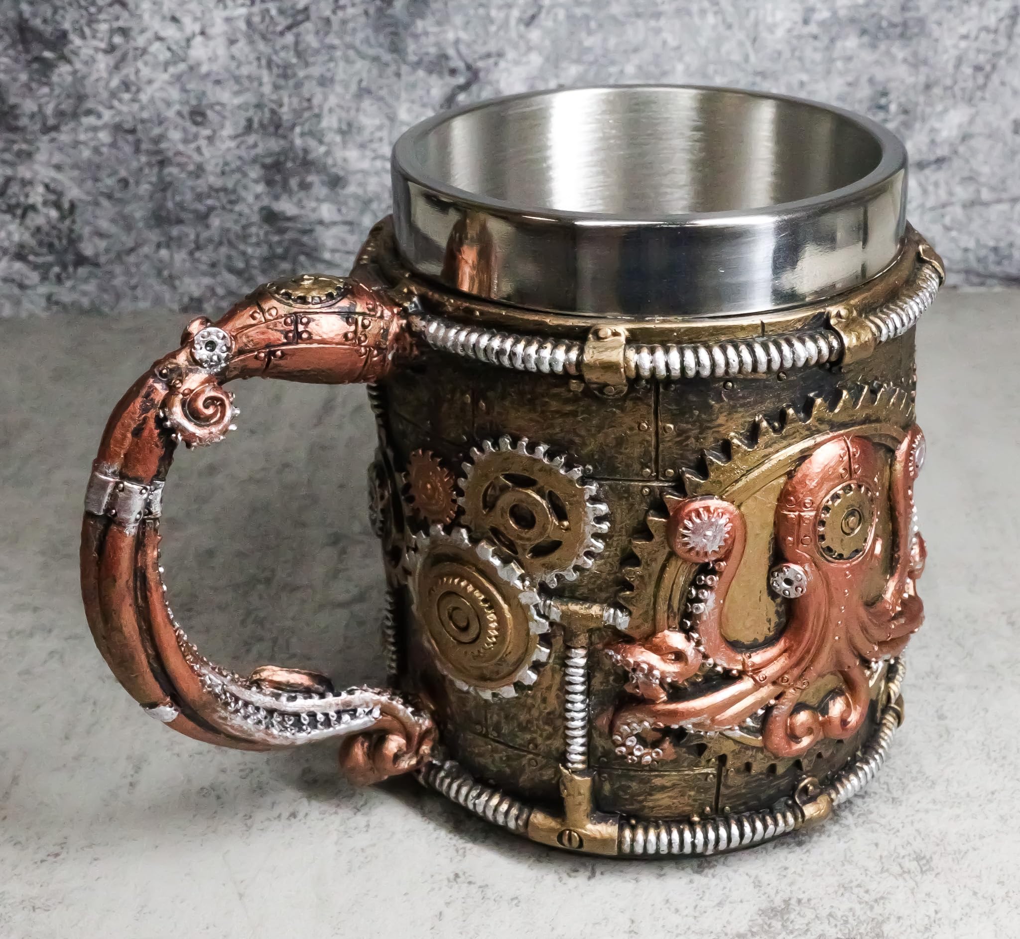 Ebros Brazen Steampunk Kraken Octopus Cyborg With Sculpted Robotic Gearwork Valves And Pipelines Beverage Drinkware Serveware Decorative Accent (Drinking Mug Cup)