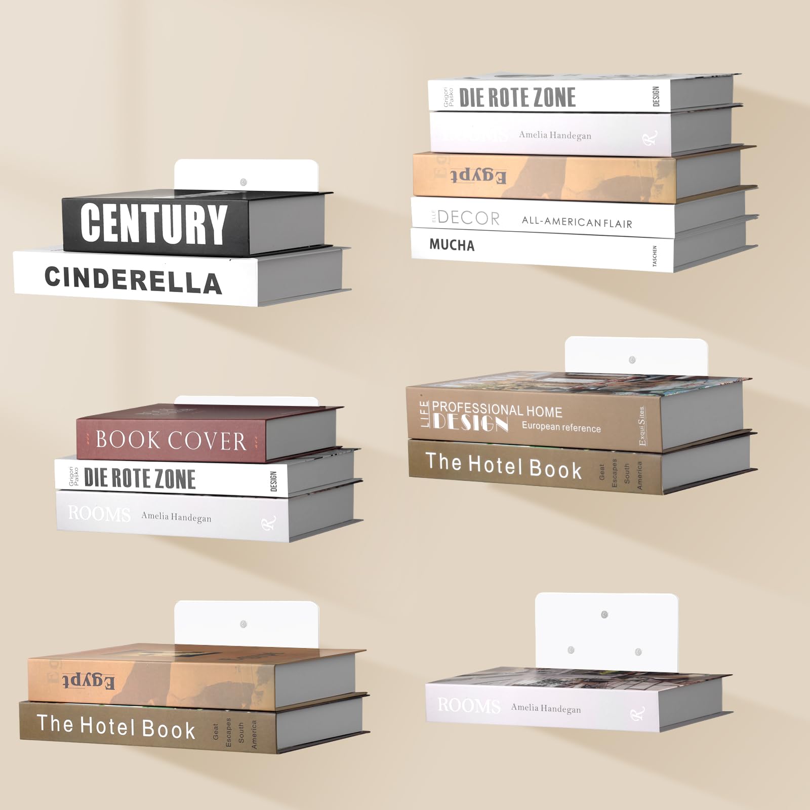 Invisible Floating Bookshelves for Wall, Set of 6 Heavy-Duty Floating Bookshelf Wall Mounted, Large Size Iron Wall Shelves Book Shelf Organizer for Bedroom Living Room Office Wall Decor (White)