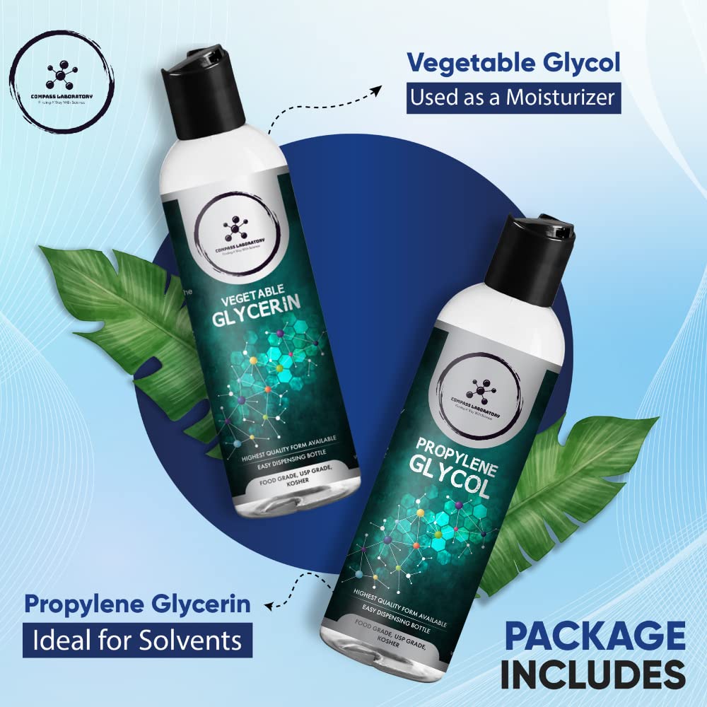 Compass Laboratory Propylene Glycol & Vegetable Glycerin - 500mL Each | USP-Grade, High-Purity Mixing Solutions