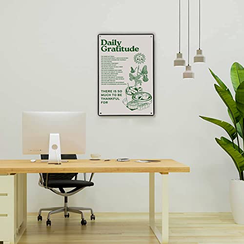 Room Decor Aesthetic Wall Decor Daily Gratitude Inspirational Metal Tin Sign, Green Boho Home Coffee Room Wall Office Decor 8X12Inch