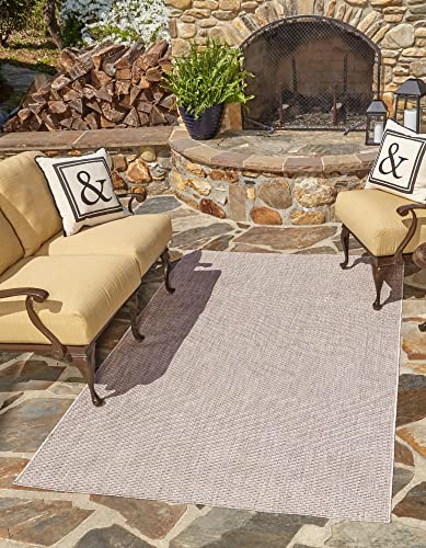 Unique Loom Collection Casual Transitional Solid Heathered Indoor/Outdoor Flatweave Area Rug, Rectangular 4' 0" x 6' 0", Beige