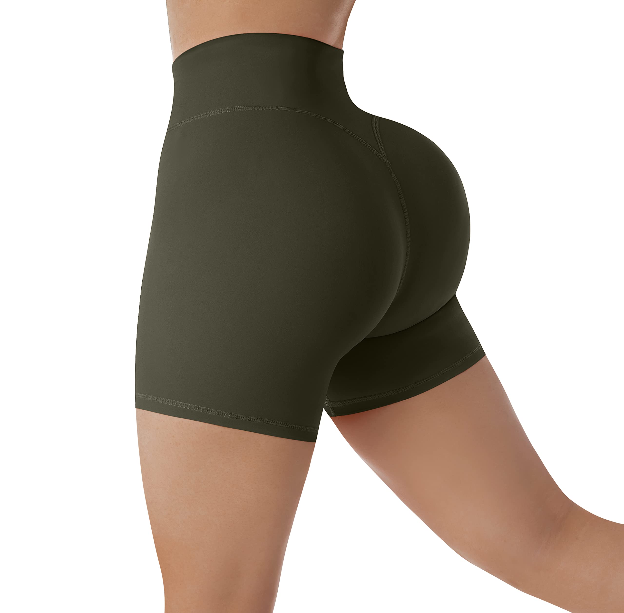 DOULAFASS Biker Shorts Women High Waist Compression Workout Shorts with Pockets (Small, 252-Army Green)