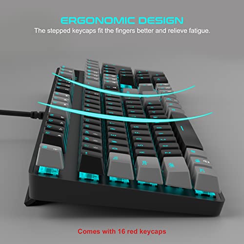 MageGee Mechanical Gaming Keyboard, 104 Keys Blue Backlit Keyboard with Red Switches Double-Shot Keycaps, USB Wired Mechanical Computer Keyboard for Laptop, Desktop, PC Gamers(Gray & Black)
