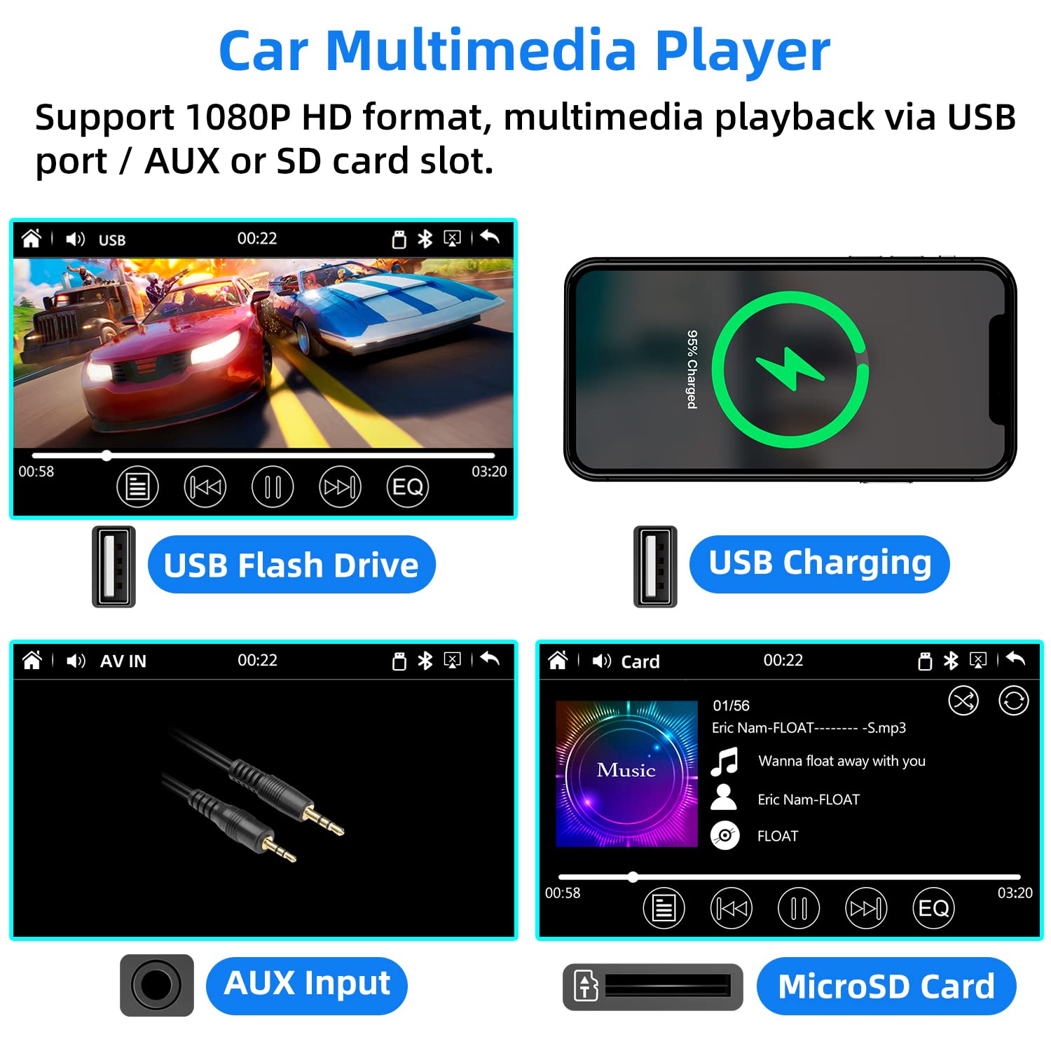 Double Din Car Stereo with Voice Control Carplay and Android Auto, 7 Inch Full Touch HD Capacitive Screen, Car Radio with Bluetooth 5.1, Mirror Link, Front/Rear Camera, Steering Wheel Control, AM/FM