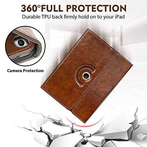 Compatible with New iPad 9th/8th/7th Generation Case 10.2'', KUAELEN Protective iPad 10.2 inch Case with Soft TPU Back, with 360 Degree Rotatable Stand -Brown
