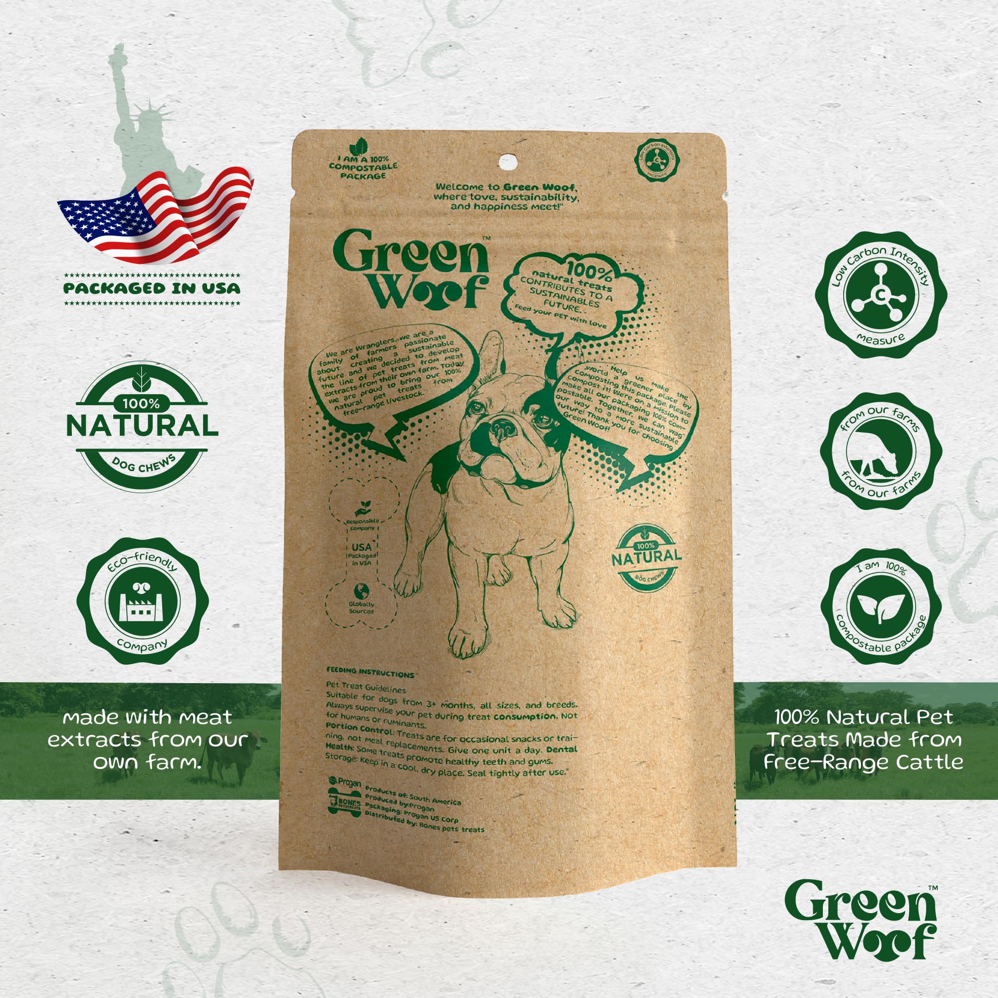 Green Woof, Bully Sticks (6 Inch), Easily Digestible 100% Pure Beef Treats, Pasture-Raised, Organic, Grain-Free, Durable and Long-Lasting Chews for Medium & Large Dogs (Medium, 10, Count)