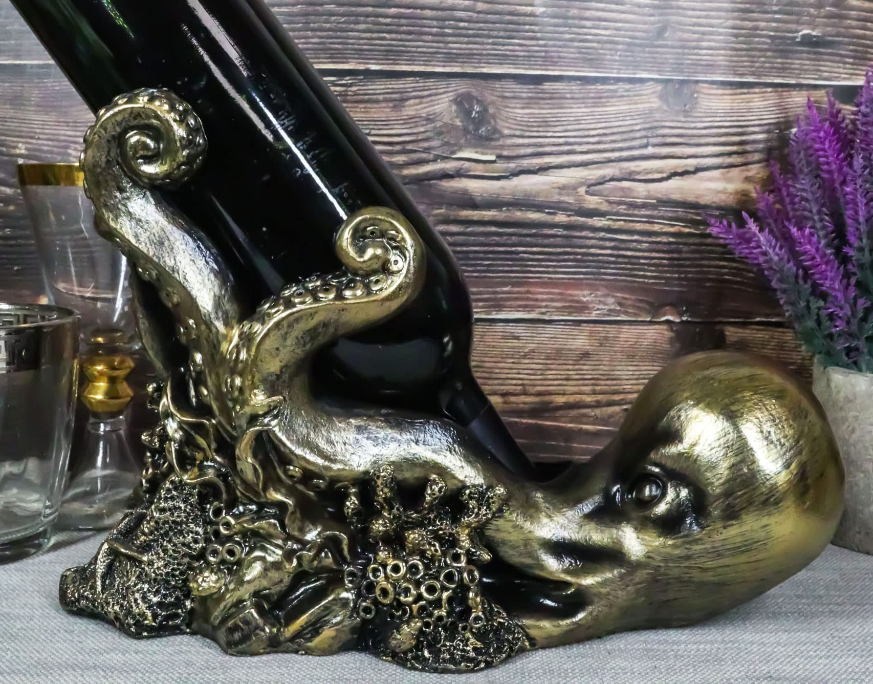 Ebros Gift Ocean's Misty Refreshment Large Nautical Marine Drinking Giant Sea Octopus Kraken Wine Bottle Holder Rack Sculpture Cthulhu Cephalopod Tentacles Monster Decorative Figurine
