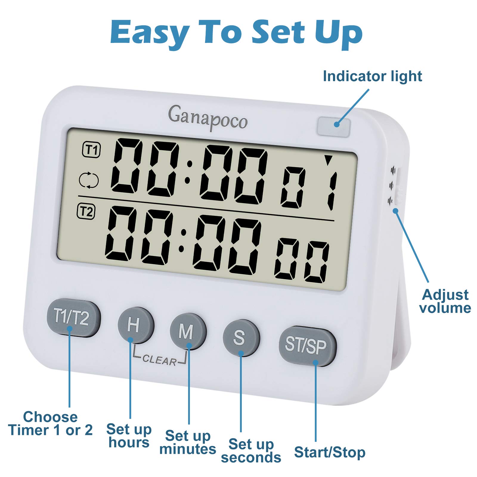 Dual Digital Timer, Kitchen Timer for Cooking Countdown Timers Pomodoro Timer with Magnetic - AAA Batteries Included