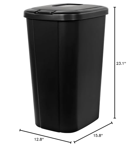 GerRiT Solid Color 13.3 Gal Touch Top Plastic Trash Can, Spring Loaded Lid Garbage Bin for Kitchen,Home, Bedroom, Bathroom,Office & Slim Space-Saving (Black)