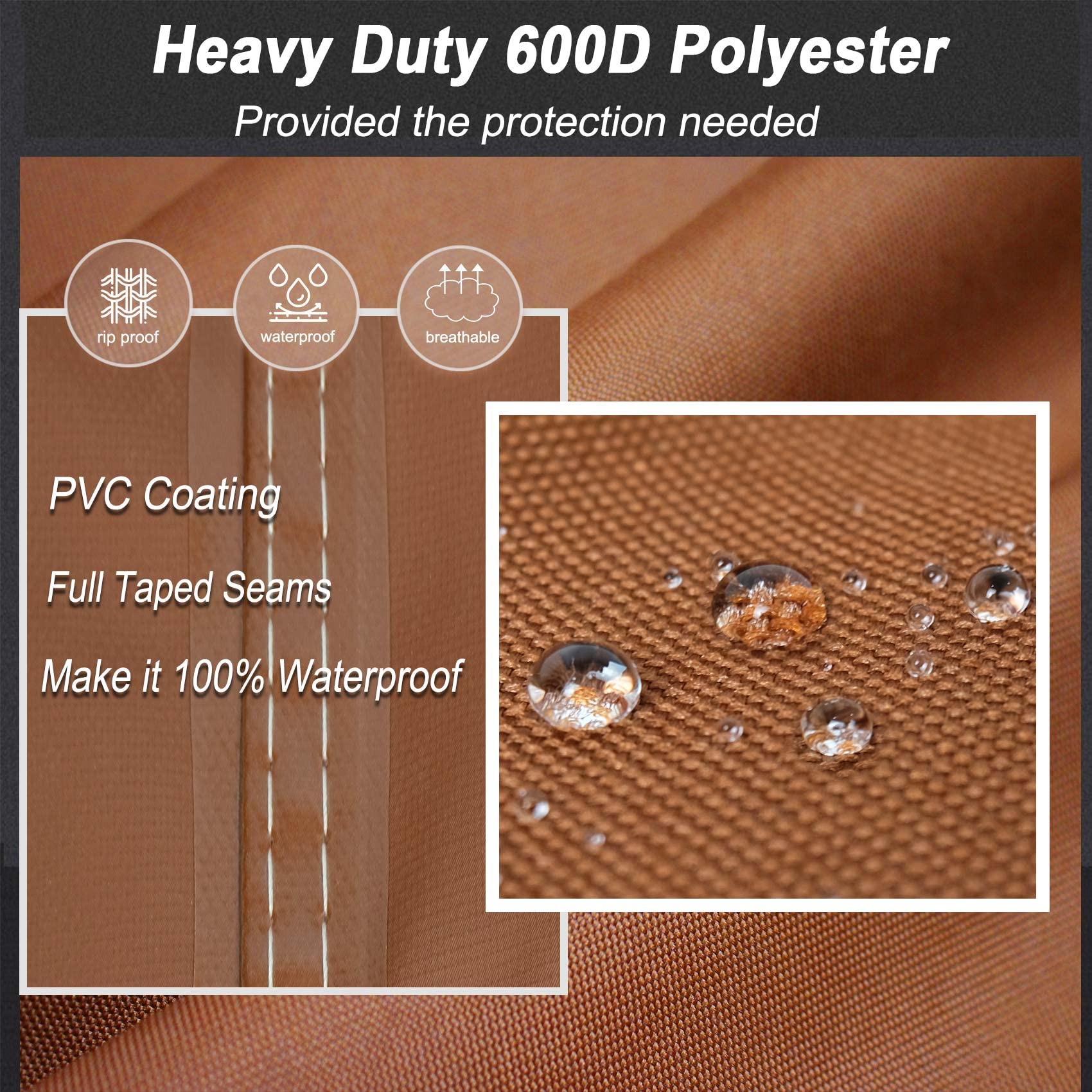 NettyPro Patio Table Cover Rectangular 105 x 75 Inch, 600D Heavy Duty Waterproof Outdoor Furniture Covers for Dining Table and Chair Rectangular, Brown