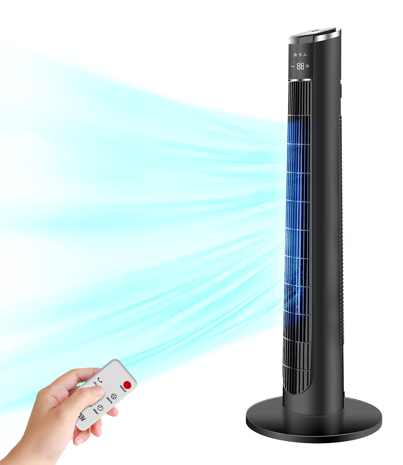 VEOHAUT Tower Fan-Oscillating Fan for Home, Quiet, Cooling, LED Display, 12-Hour Timer, 36'' Electric Black Standing Bladeless Fan with Remote for Bedroom, House, Office, Living Room