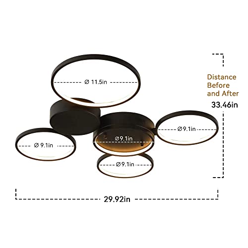 KARMIQI Modern Black Ring Ceiling Light 37W Dimmable LED Ceiling Light Circle Flush Mount Ceiling Light Fixtures for Living Room Bedroom Dining Room Kitchen