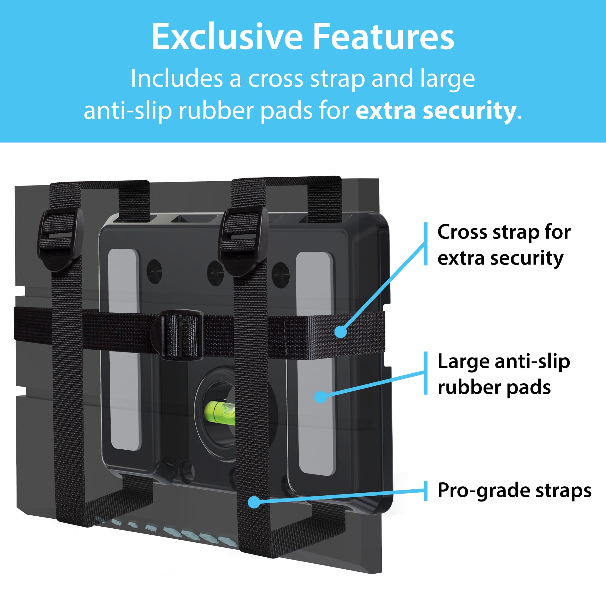 TotalMount Universal Mount for Electronics β Adjustable Strap Wall Mount for Your Router, Wireless System, Cable Modem, DVR, Xbox, PlayStation, and More (Black, Professional Shelf)